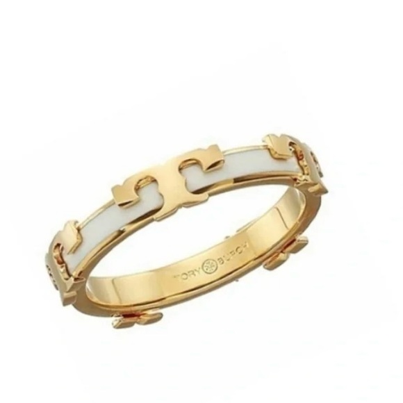 Tory Burch | Jewelry | Tory Burch Serif T Stackable Logo White Enamel Rings | Poshmark